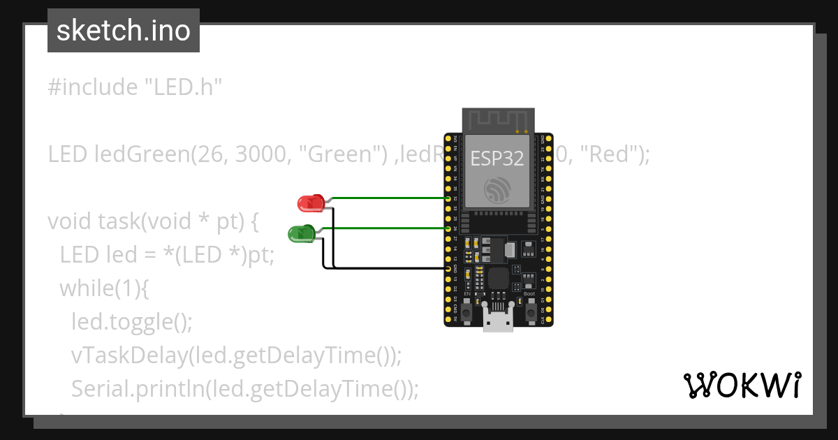 Oop练习结合freertos电灯2 Wokwi Esp32 Stm32 Arduino Simulator