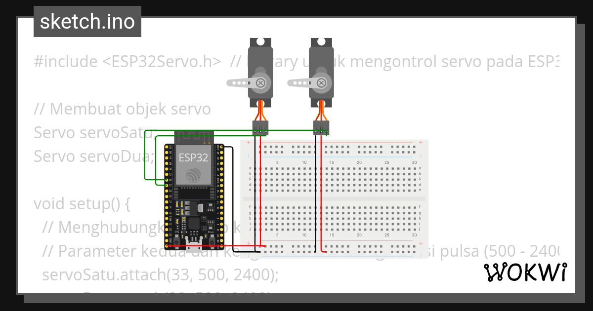 Kelas IoT - 35. Menggunakan Servo lebih dari satu - Wokwi ESP32, STM32, Arduino Simulator