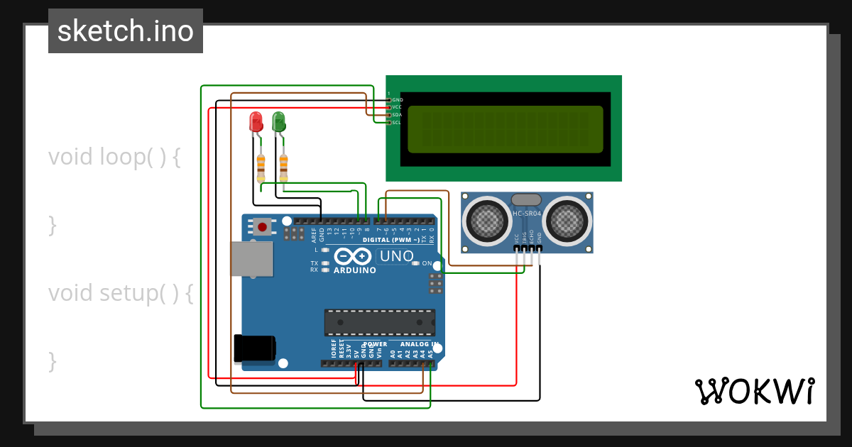 rangkaian ultrasonic yang terhubung dengan LCD (fera,nadia,siti) - Wokwi ESP32, STM32, Arduino ...
