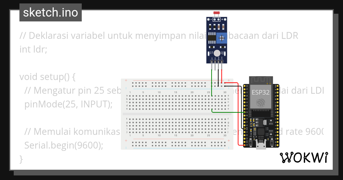 Kelas IoT - 46. Membaca nilai LDR - Wokwi ESP32, STM32, Arduino Simulator
