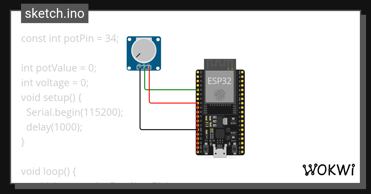 Tugas Praktek 13-I penggunaan Analog Input. "mengukur tegangan" & komunikasi serial - Wokwi ...