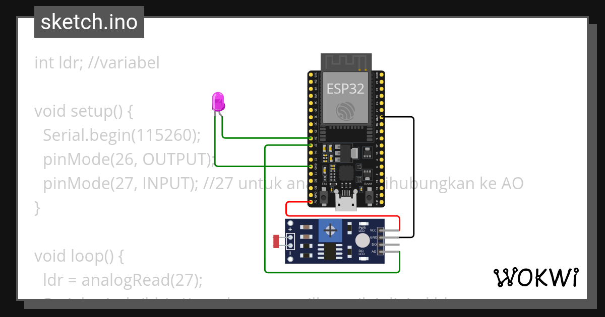 Latihan 6 (LDR) - Wokwi ESP32, STM32, Arduino Simulator
