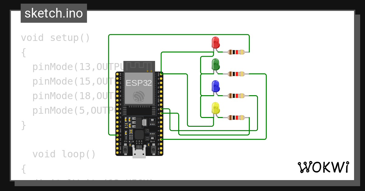 4 Led Blinking Wokwi Esp32 Stm32 Arduino Simulator 5430