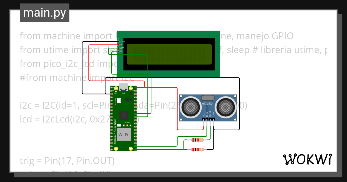04-PICO_ULTRASONICO_LCD - Wokwi ESP32, STM32, Arduino Simulator