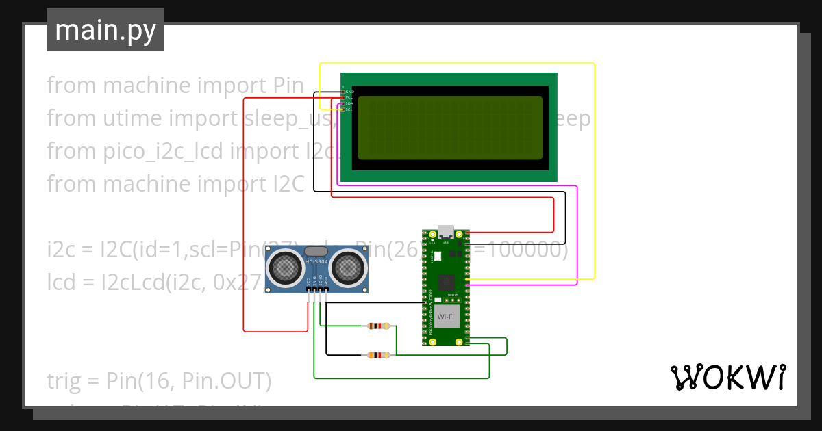 04- PICO-LCD-Ultrasonico - Wokwi ESP32, STM32, Arduino Simulator
