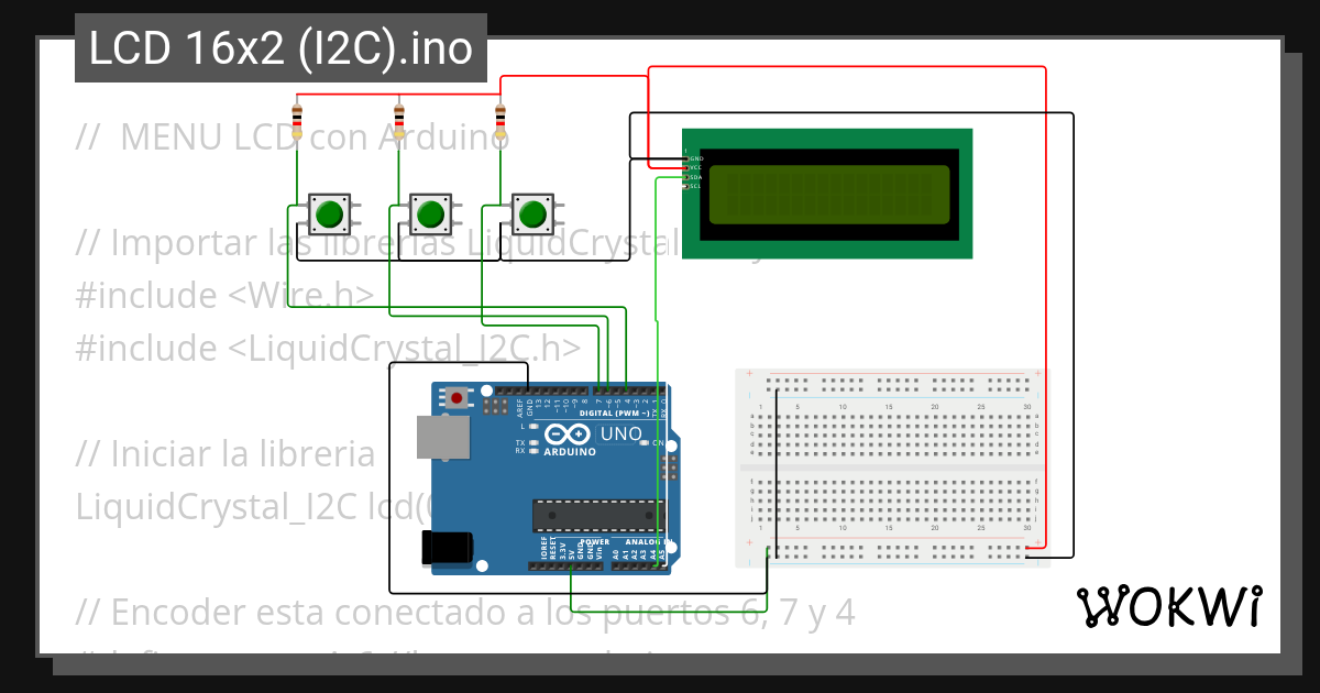 Menu LCD Buttons Proyecto - Wokwi ESP32, STM32, Arduino Simulator