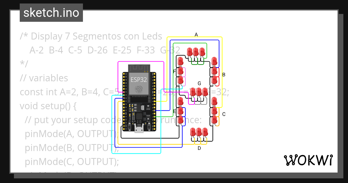 7 Segmentos - Wokwi ESP32, STM32, Arduino Simulator