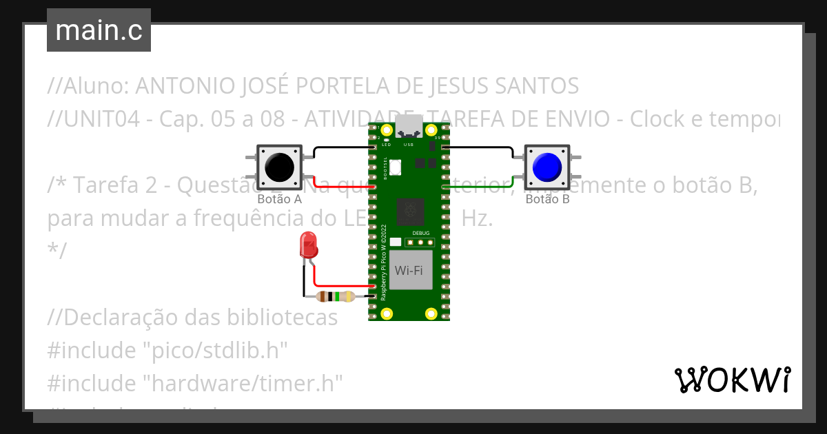 Tarefa de Envio Capítulo 4 - Tarefa 2 - Questão 2 - Antonio José Portela de Jesus Santos - Wokwi ...