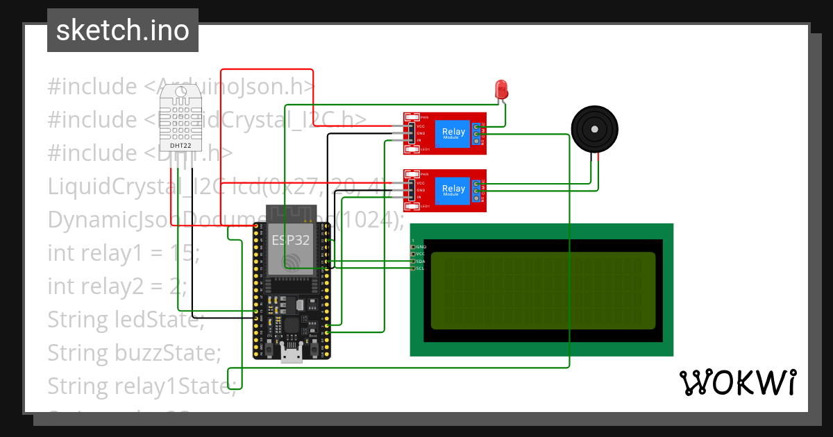 relay with json and led, Buzzer - Wokwi ESP32, STM32, Arduino Simulator