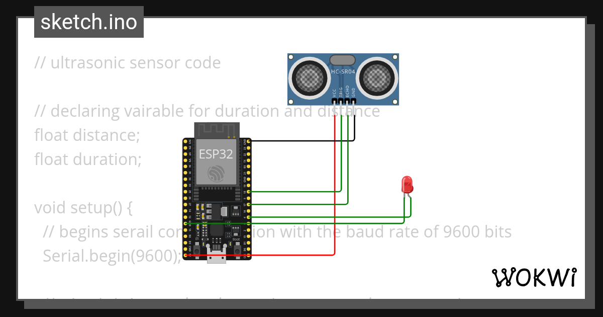 Ultrasonic Sensor with led Copy - Wokwi ESP32, STM32, Arduino Simulator