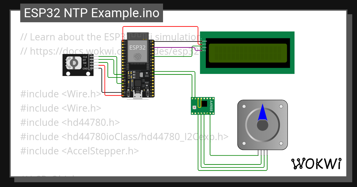 ESP32 Stepper mit LCD und Encoder - Wokwi ESP32, STM32, Arduino Simulator