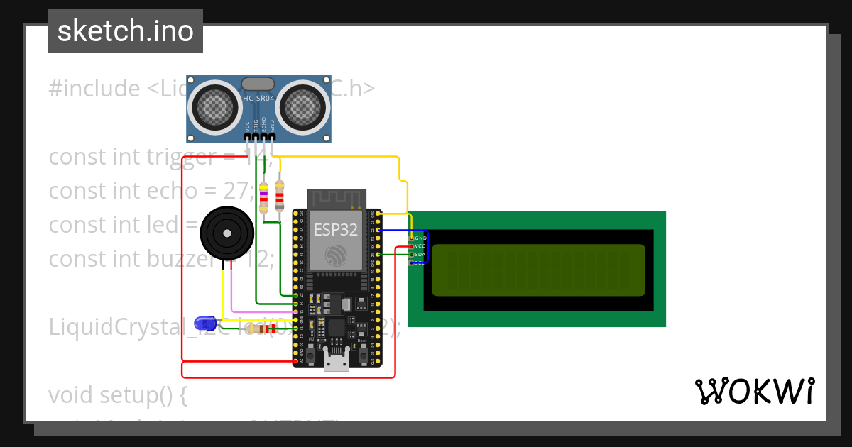 ultrassom 5 +lcd+led Copy (2) - Wokwi ESP32, STM32, Arduino Simulator