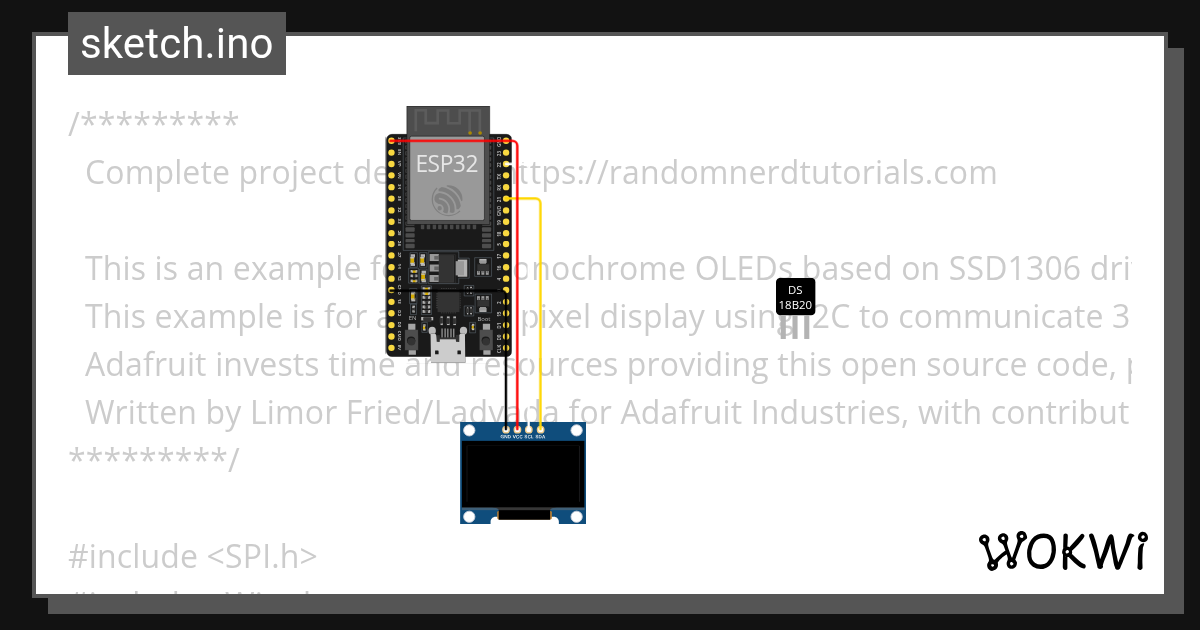 ESP32 with SSD1306 and temp Copy - Wokwi ESP32, STM32, Arduino Simulator
