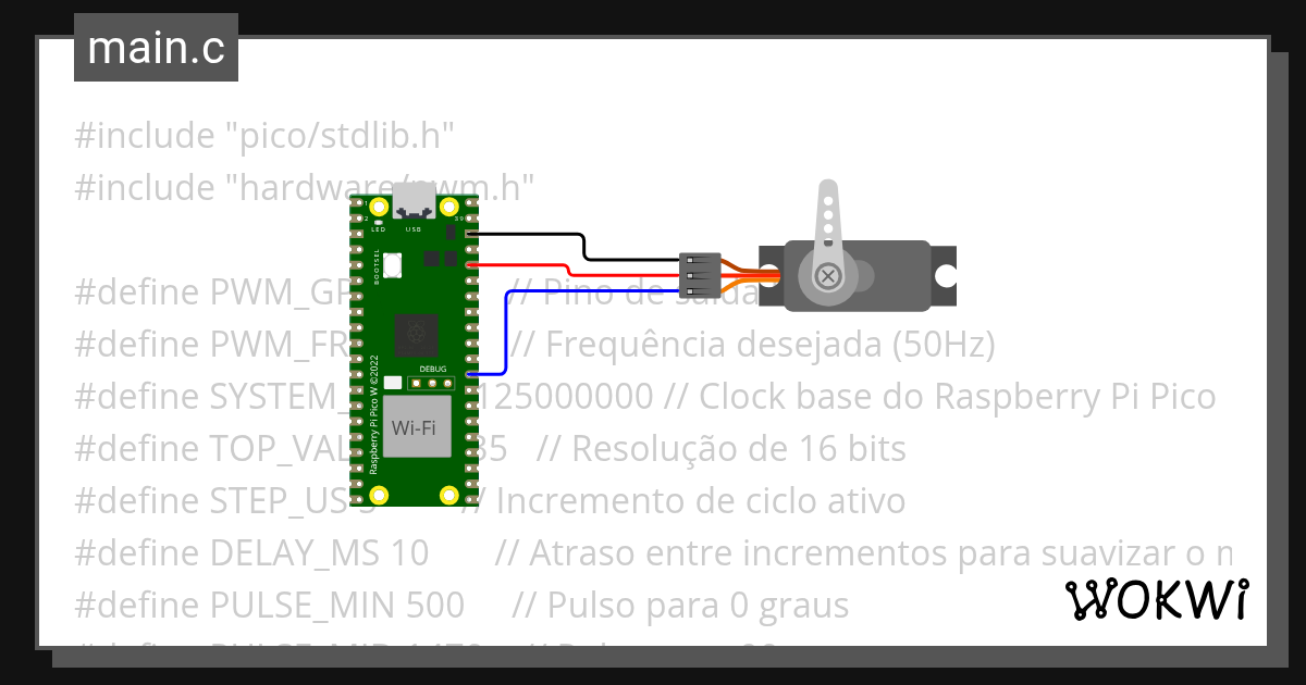 Controle de servomotor por PWM - Wokwi ESP32, STM32, Arduino Simulator