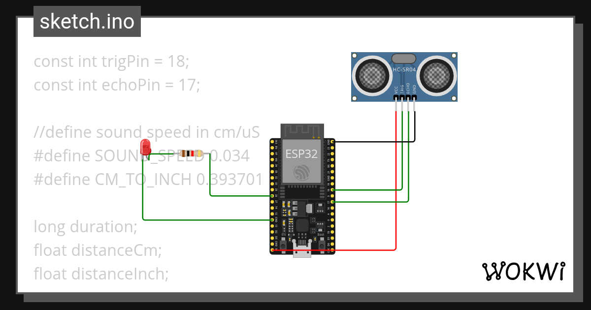 Latihan Ultrasonic + Traffic Light - Wokwi ESP32, STM32, Arduino Simulator