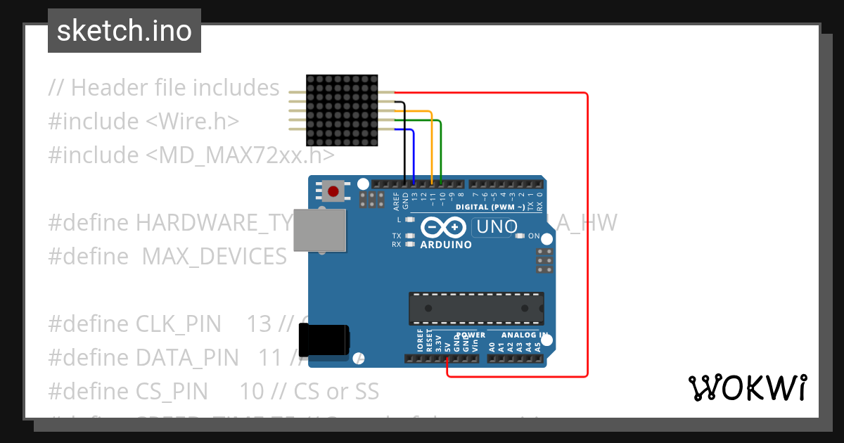 8x8 bezici bod - Wokwi ESP32, STM32, Arduino Simulator