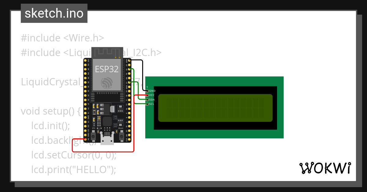 16*2 LCD I2C - Wokwi ESP32, STM32, Arduino Simulator