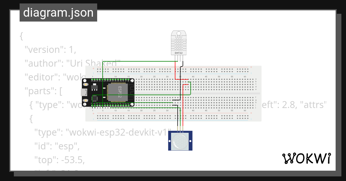 esp32-dht-PIR - Wokwi ESP32, STM32, Arduino Simulator
